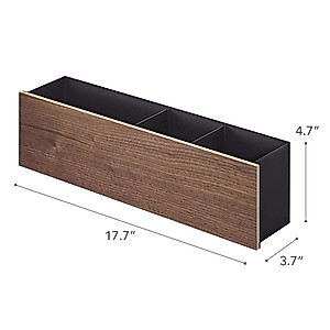 Yamazaki Home Rin Desk Organizer - Tv Remote Control And Pen Holder - Large - Steel + Wood