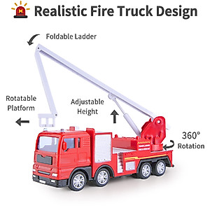 iPlay, iLearn Fire Trucks Toy for Boys 3-5, Kids Fire Engine Station Playset, Toddler Emergency Vehicles Learning, Realistic Firefighter Site Ladder Truck, Birthday Gifts for 4 6 7 8 Years Old