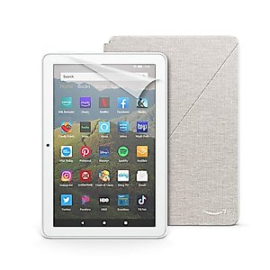 Fire HD 8 tablet, 64 GB, White + Amazon Fire HD 8 Cover, Sandstorm White + NuPro Screen Protector, 2-pack