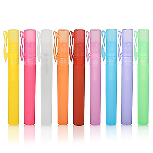 Furnido 10ml 1/3oz Mini Portable pen Perfume Bottle Spray Bottle sample small empty containers fragrances atomizer refillable bottles colored Plastic Pen Shape Travel set-pack of 10 Random Color