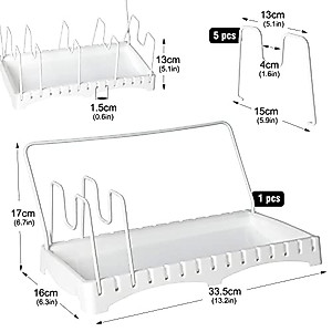 Midyb Pot and Pan Organizers Rack, Pots Lids Storage Holder with 5 Adjustable Compartments & 1 Long Compartment, Pot Rack Organizer for Kitchen Cabinet