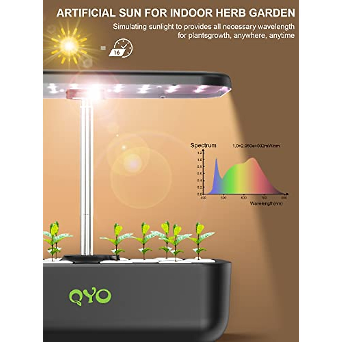 QYO Hydroponics Growing System, 12 Pods Indoor Herb Garden with 36W Full-Spectrum Grow Light, Pump System, Automatic Timer, 23.8'' Height Adjustable, Plants Germination Kit for Home Kitchen Gardening