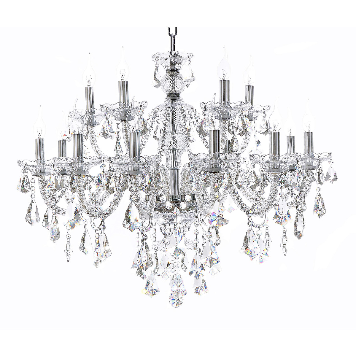 ARRKOYAA Clear 15 Lights K9 Crystal Chandelier Modern Luxurious Light Candle Pendant Lamp Ceiling Living Room Lighting for Dining Living Room Bedroom Hallway Entry 32x35 Inch Gifts(Color Clear)