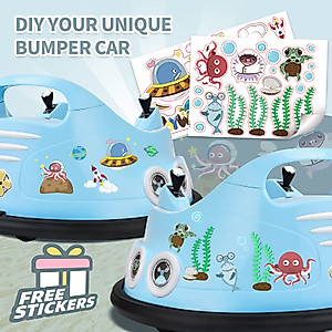 Joywhale 12V Kids Ride on Bumper Car Race Toy Electric Battle Vehicle, with 360° Spin, Adjustable Speed, Remote Control, Flashing Lights, Music, Exquisite DIY Sticker, Portable Handle, Blue