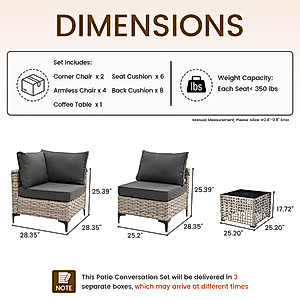 CAODOC 7-Piece Wicker Patio Furniture Set, Boho Outdoor Conversation Set Sectional Sofa with Water Resistant Beige Thick Cushions and Coffee Table