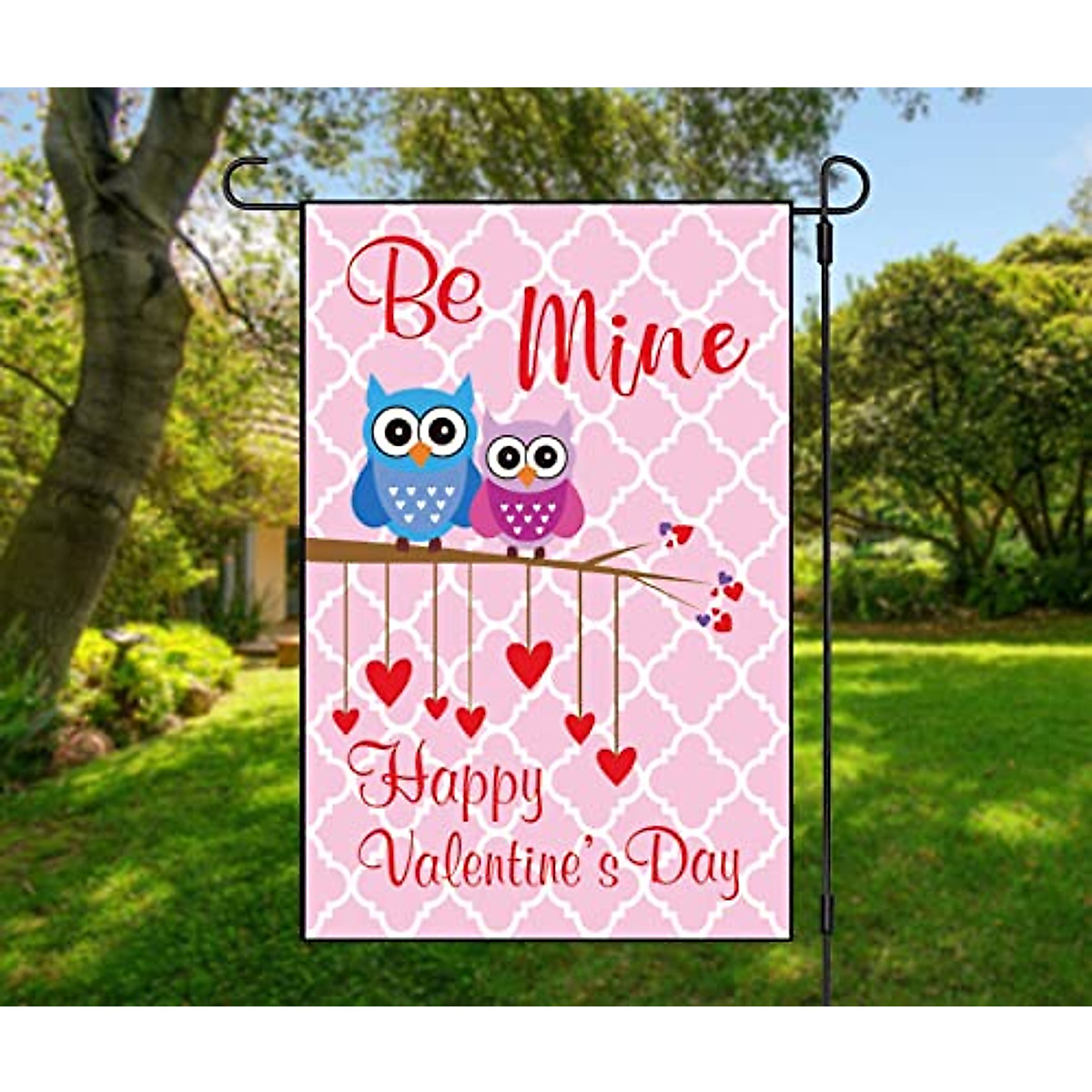 Be Mine Owl Garden Flag - Pink Valentine's Day Yard Decor - Double Sided Valentines Day Flags - Owls Hearts Welcome Sign Decoration by Jolly Jon