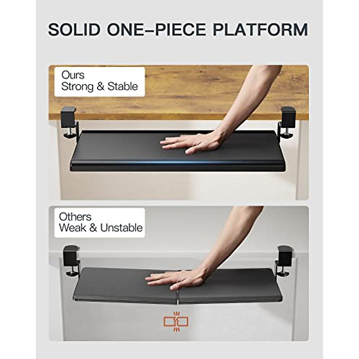 HUANUO Keyboard Tray Under Desk, Ergonomic Large Keyboard Tray with C Clamp, Updated Metal Slide Rail Keyboard Tray Mouse Tray, Pull Out Platform Computer Drawer for Typing, 27.5" W x 12.2" D, Black