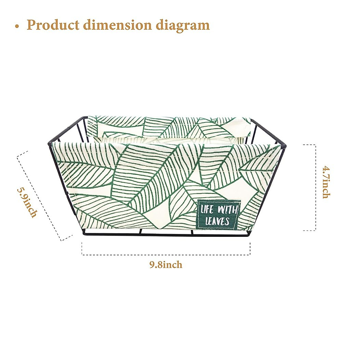 AIPOKE EPOCH Canvas Storage Basket Metal Holder Desk Table Organizer Home Decor, Green Leaf