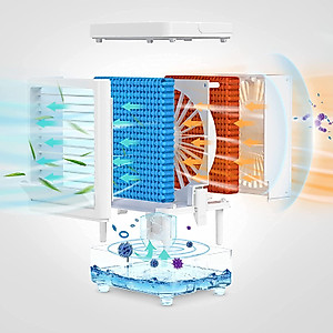 Portable Air Conditioner, Rechargeable Evaporative Air Cooler, 800 ML Water Tank, 5000mAh Battery Operated with Cooling and 3 Speeds Function, Personal Air Cooler for Home Office and Room