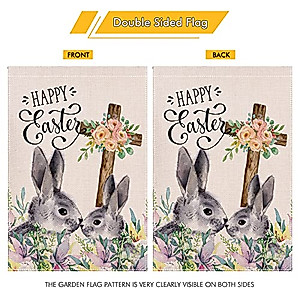 Aitsite Happy Easter Bunny Garden Flag 12.5 x 18 Inch Spring Easter Rabbit Heart to Heart Yard Decoration Vertical Double Sided Flag for Outdoor Farmhouse Easter Decor