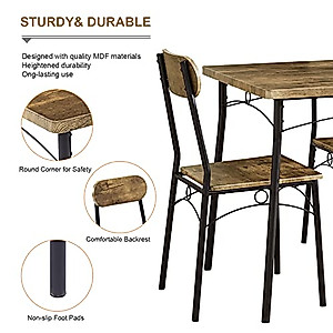 VECELO 5 Piece Dining Table Set, Metal and Wood Rectangular Kitchen Bar Breakfast Nook, Dinette with 4 Chairs, Room, Brown