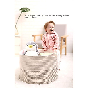 XXXL Cotton Rope Baskets 22 x 14 inches, Jumbo Woven Laundry Blanket Basket with Handles, Large Storage Baskets for Blanket Towels Pillow Clothes, Round Baby Dogs Toy Bins in Living Room Bedroom