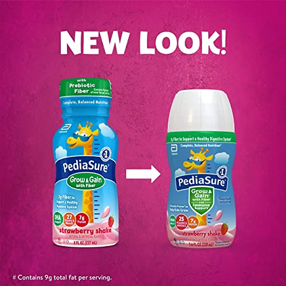 PediaSure Grow & Gain with Fiber, 3g Fiber to Support a Healthy Digestive System, Nutrients for Immune Support, Kids Nutritional Shake, DHA Omega-3, Non-GMO, Strawberry, 7.4 fl oz (Pack of 24)