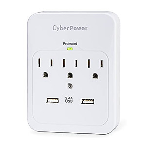 CyberPower CSP300WUR1 Professional Surge Protector, 600J/125V, 3 Outlets, 2 USB Charge Ports (2.1 Amps Shared) Wall Tap Plug