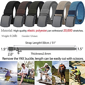 LionVII Men's Stretch Belts -Breathable Casual Web Belt for Men with No Metal Plastic Buckle for Work Sports, Adjustable [53" L x 1.5" W](Black)