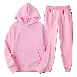 Unisex Hoodies Tracksuit Sweatsuits for Women Set Mens 2 Piece Hooded Sweatshirts and Sweatpant Set Print Sweatsuits A1-Pink, X-Large
