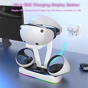 for PS5 VR2 Dual Sense Controller Charging Dock, for PSVR2 Magnetic Charging Station with RGB Lighting, VR2 Headset Display Stander VR Accessories