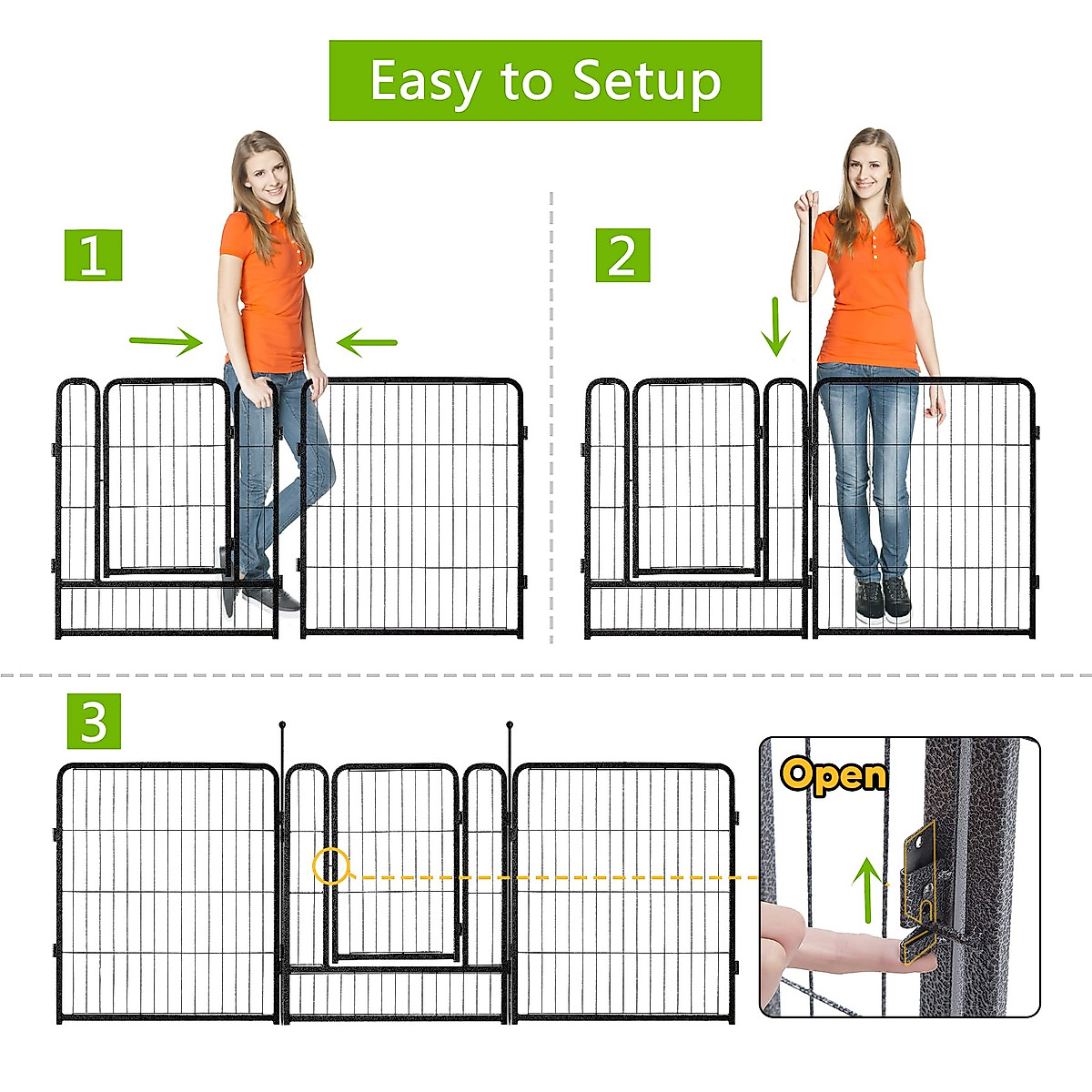 TMEE Garden Fence 16 Panels 36ft×32in Decorative Garden Metal Fence with 2 Gates Outdoor Landscape Animal Barrier Dog Pet Fencing for Yard Patio, Black