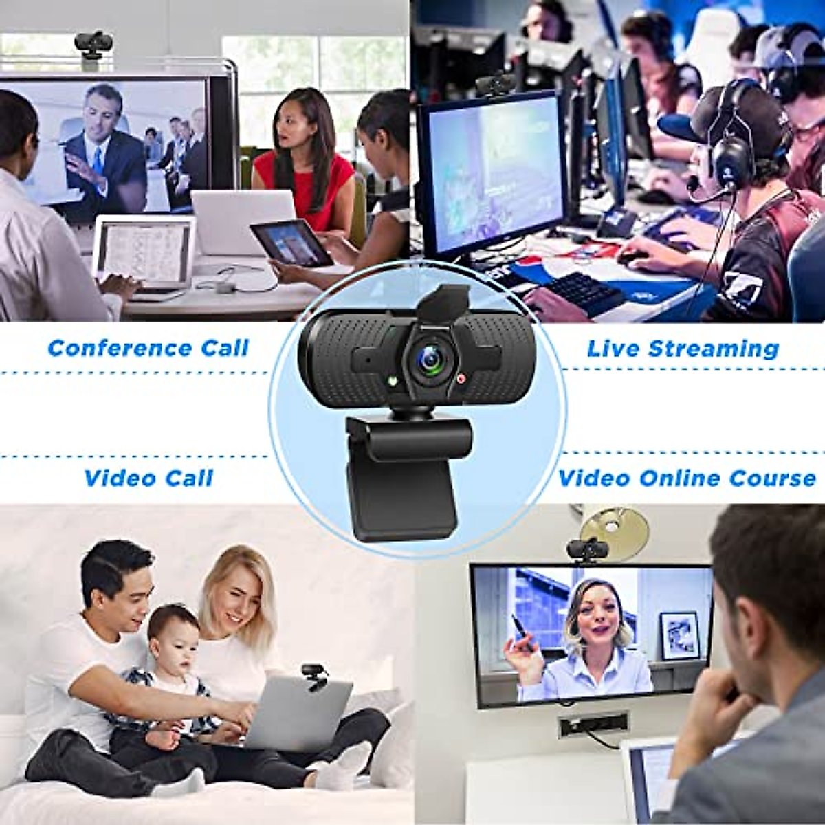 Maylibet Webcam with Microphone/Privacy Cover, External 1080P Wide Angle Streaming HD Web Camera for Desktop Computer Laptop PC Monitor