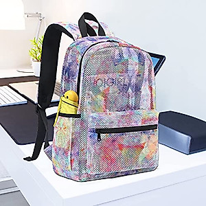 LEDAOU Mesh Backpack for Kids Girls Semi-Transparent Mesh School Backpack Bookbag Lightweight Casual Daypacks for Beach Gym Travel (Tie Dye Purple)