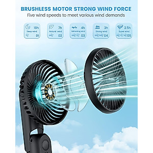 EasyAcc Portable Hand Held Fan, Ultra Quiet 5 Speed Personal Fan, LED Dispay USB C Rechargeable Handheld Fan, 180° Foldable Small Desk Fan, Electric Cooling Fan&PowerBank for Office Home Travel