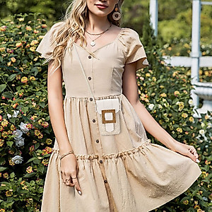 Soleebee Boho One Shoulder Crossbody Phone Bag Small Shoulder Bag Mini Wallet for Women Storage Bag Woven Leather Trim Phone Bag Compatible with Multiple Phone Sizes, Square leather buckle B