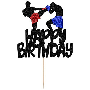 LVEUD Black flash Boxing Match Cake Topper Boxer Decor Cake Topper Sports Theme Happy Birthday Cake Topper Boxing Hobby Happy Birthday Cake Topper Party Cake Decorations