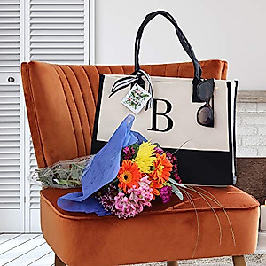 VANESSA ROSELLA Monogram Tote Bag with 100% Cotton Canvas and a Chic Personalized Monogram (Black Block Letter - M)