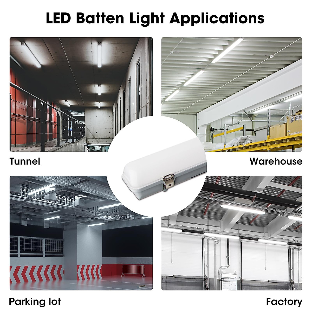 JUERLEN 4FT LED Vapor Tight Light，40W Waterproof Fixture，4400lm，5000K，Commercial Waterproof Shop Light for Car Wash, Walk in Freezer, High Efficiency,Walk in Freezer,IP66, 2 Pack