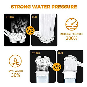 Power Shower Head High Pressure, Shower Head Rainfall with Handheld Spray for Bathroom RV, 6 Setting Detachable Pressure Increasing Strong Jet with 59" Hose