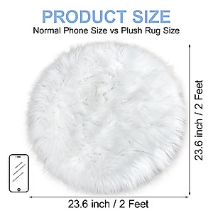 TENNOLA White Faux Fur Rug Small Round Fluffy Rug 2x2 Feet Round Rug for Kids Room Round Fuzzy Throw Rug for Bedroom Non-Slip Shag Faux Fur White Circle for Living Room Round Furry Rugs for Girls Room