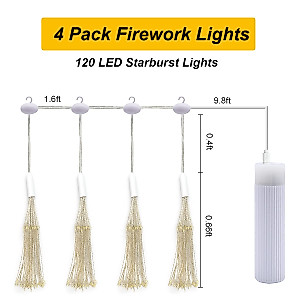 Firework Lights, 4 Pack 120 LED Copper Wire Starburst String Lights with 8 Modes Remote Waterproof Hanging Fairy Decorative Lights for Wedding Party Christmas Garden Patio Home Decoration(Warm White)