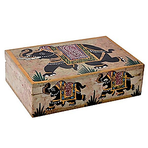 Hashcart® Marble Jewelry Box Small Decorative Trinket Box Keepsake (6x4 inch) Soapstone Handicraft Items - Great Gift for Women - Elephant Design Handpainted Items - Great Gift for Women