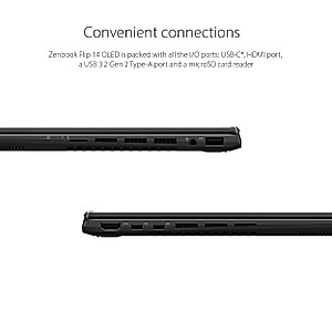ASUS Zenbook 14 Flip OLED Ultra Slim Laptop, 14” 4K 16:10 OLED Touch Display, AMD Ryzen 7 6800H CPU, 16GB RAM, 1TB SSD, NumberPad, Windows 11 Home, Jade Black, UN5401RA-DH74T