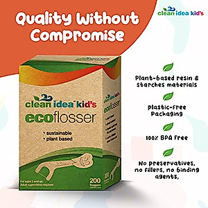 Clean Idea Kids EcoFlosser Pick - 200 Picks- Kids Flossers - Flossers for Kids - Floss Pick - Kids Dental Floss Pick - Floss Pick for Kids - Reach Teeth Easily - Floss Sticks for Kids and Toddlers