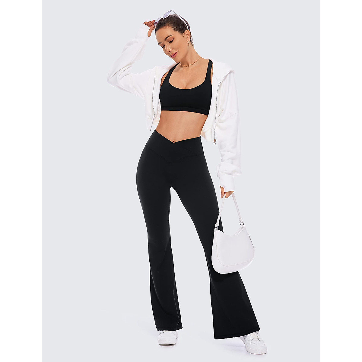 CRZ YOGA Women's Light Support Strappy Sports Bra - Low Cut Wirefree Padded Yoga Cami Criss Cross Back Black Small