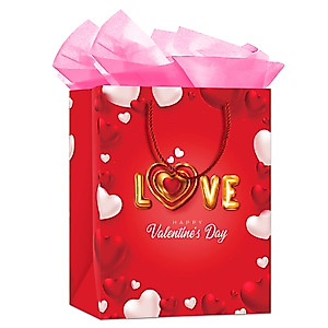 WhatSign Valentine Gift Bags Happy Valentines Day Gift Bags with Handles 11.5" Valentine's Paper Gifts Bags with Tissue Paper Valentines Gifts Bags for Her Him Girlfriend Boyfriend Wife Husband Women