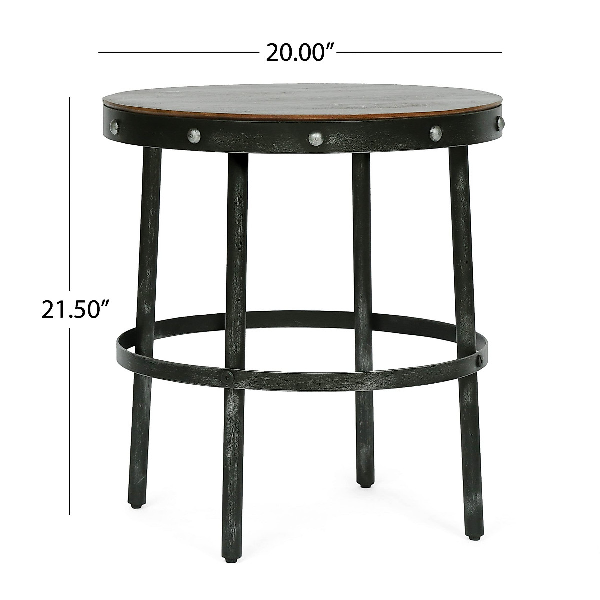 Christopher Knight Home Rivet Side Table, Anitique Gunmetal + Brown Wash