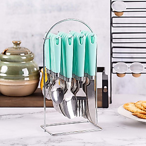 Cutiset 25 piece Stainless Steel Flatware Set with Hanging Caddy (Green, 25-Piece)
