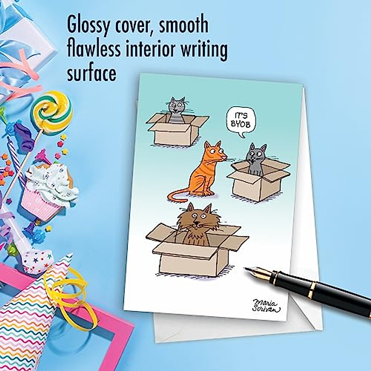 NobleWorks - 1 Happy Birthday Cartoon Greeting Card - Funny Notecard with Envelope, Comic Stationery - Bring Your Own Box C7278BDG