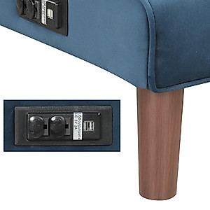 JUBILOOM Comfy Small Mini Couch, Recliner Futon, Armless Mini Sofa with Adjustable Backrest& 3 USB Port, Single Sofa Couches for Small Spaces, Living Room Office, Blue Velvet, 305BL1USB