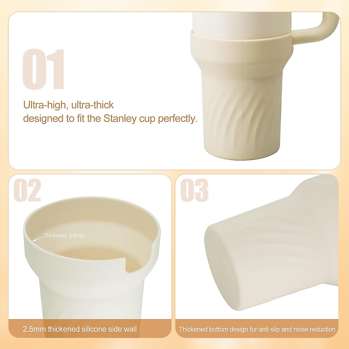 Guacalloon Silicone Boot for Stanley Cup 40oz Quencher, Beige Boot Sleeve Cover Fit with Stanley H2.0 and Quencher Adventure Tumbler Accessories (40 oz, Beige)