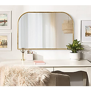 Kate and Laurel Caskill Modern Arched Wall Mirror, 36 x 24. Gold, Decorative Wide Midcentury Mirror for Wall Decor with Wide Arched Frame