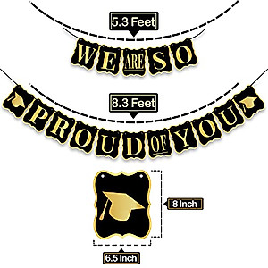 We Are So Proud Of You Banner - No DIY, Congratulations Decorations | Black and Gold Graduation Decorations 2023 | Graduation Banner, Graduation Party Decorations 2023 | Class of 2023 Decorations