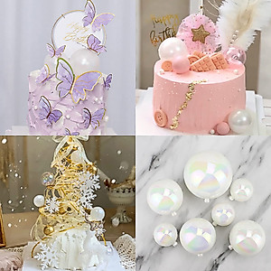 24 PCS Balls Cake Toppers Bubble Mini Balloon Topper Pearl Insert Cupcake DIY Decoration for Wedding Anniversary Graduation Birthday Party Baby Shower