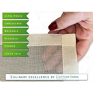 Cotton Farm Hemmed Cheese Cloths, Grade 100, 20x20 inch, Precut, Ready to Use, Muslin Cheesecloth for Straining and Cooking, 100% Unbleached Cotton, Ultra Fine and Dense, Reusable, Washable