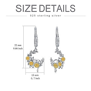 Lazy Sleeping Cat Moon Leverback Dangle Earrings with Sunflower S925 Sterling Silver Bohemian Lying Down Floral Cat Cute Kitten Dangling Drop Earrings Jewelry for Women Teen Girls