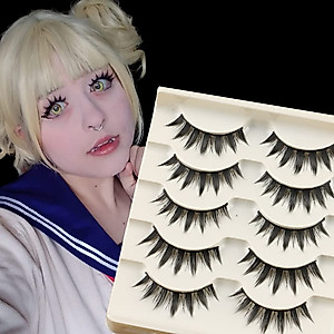 Okdeals 5 Pairs Japanese Style Makeup Eyelashes 3D Fluffy Spiky Eyelash Manga Lashes Little Devil Cosplay Anime Eyelash Natural Look Beauty Eye Lash Extension Tools