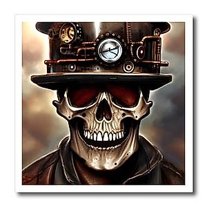 3dRose Cool Steampunk Skull in Mechanical hat with sensors... - Iron on Heat Transfers (ht-378676-2)