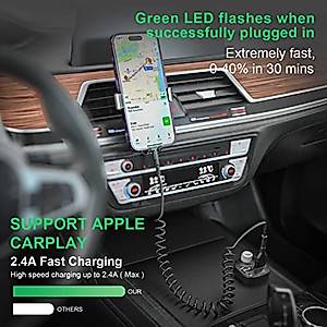 Coiled Lightning Cable Carplay[Apple Mfi Certified], USB to Lightning Cable Fast Data Sync with LED, Short Retractable iPhone Charger Cord for Car Compatible with iPhone 14/13/12/11 Pro Max/Pro/Xs Max